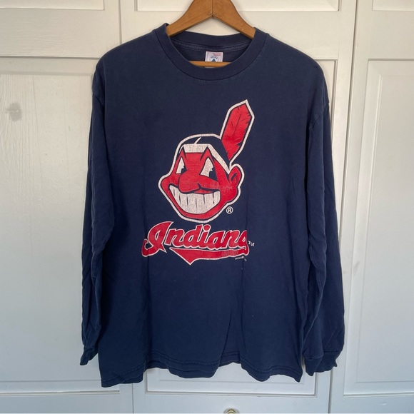 Shirts | Cleveland Indians Chief Wahoo Baseball Navy Blue Long Sleeve ...